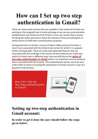 How can I Set up two step authentication in Gmail?
