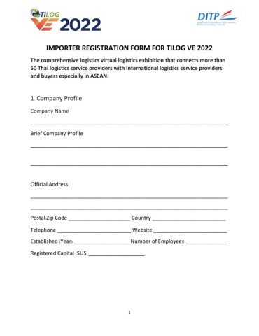 IMPORTER REGISTRATION FORM FOR TILOG VE 2022