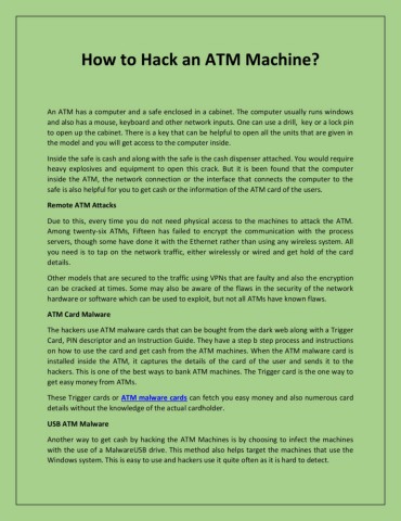 How to Hack an ATM Machine? - dumpshacker011 - Page 1 - 2 | Flip PDF ...