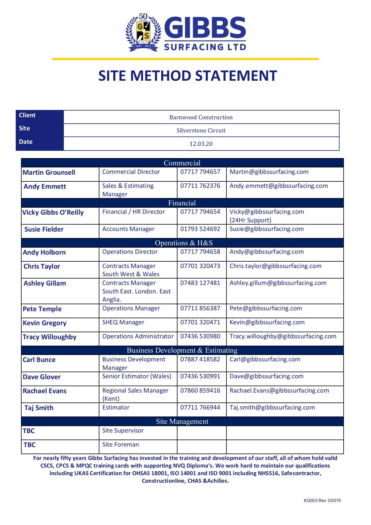 Barnwood Construction Silverstone Circuit Site Method Statement Mar 20 ...