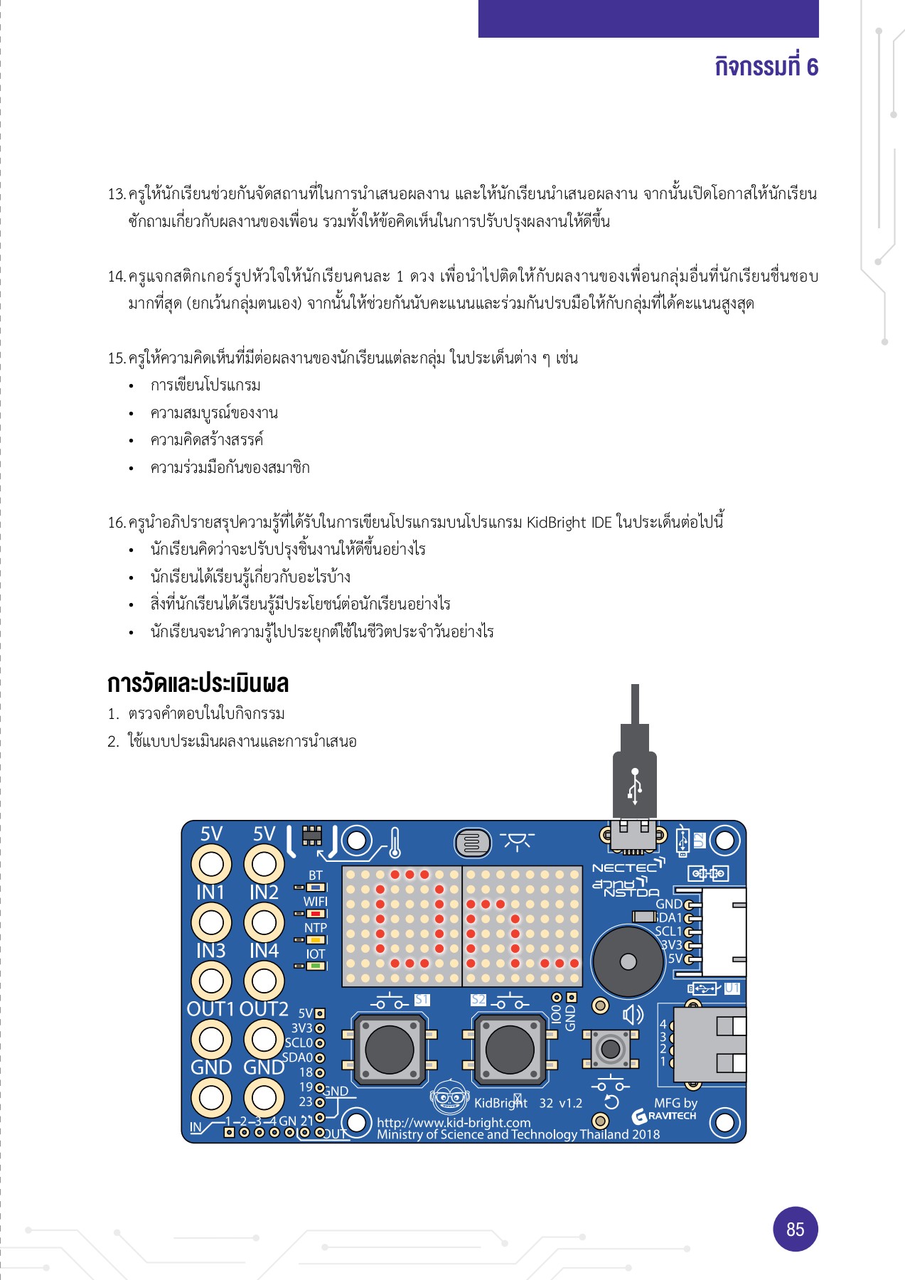 แนวทางจัดการเรียนรู้ เทคโนโลยี (วิทยาการคำนวณ) Coding with KidBright ชั้นประถมศึกษาปีที่ 5 ...
