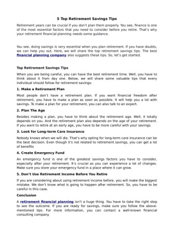 5 Top Retirement Savings Tips