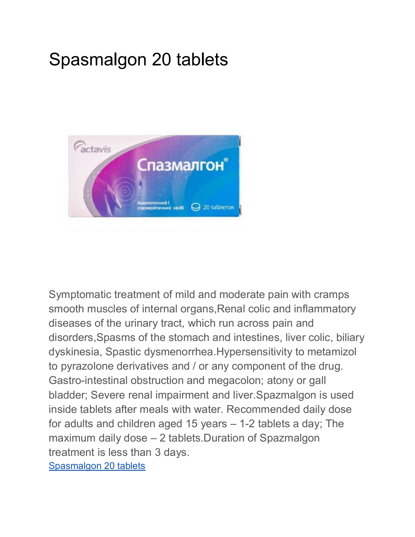 Spasmalgon 20 tablets - Pharmas Store - Page 1 | Flip PDF Online | PubHTML5