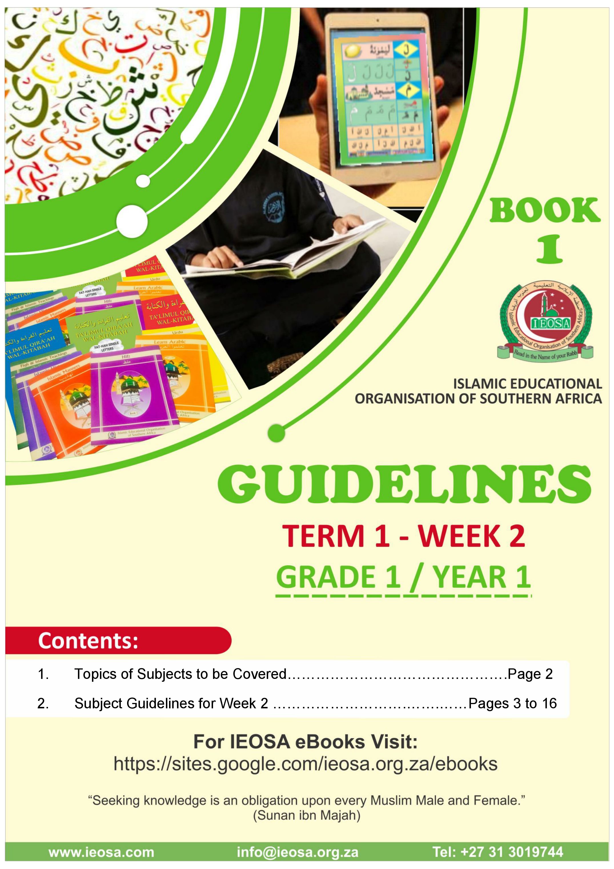 Guidelines Grade 1 / Year 1 - Book 1 - Term 1 - Week 2 - IEOSA - Page 1 ...
