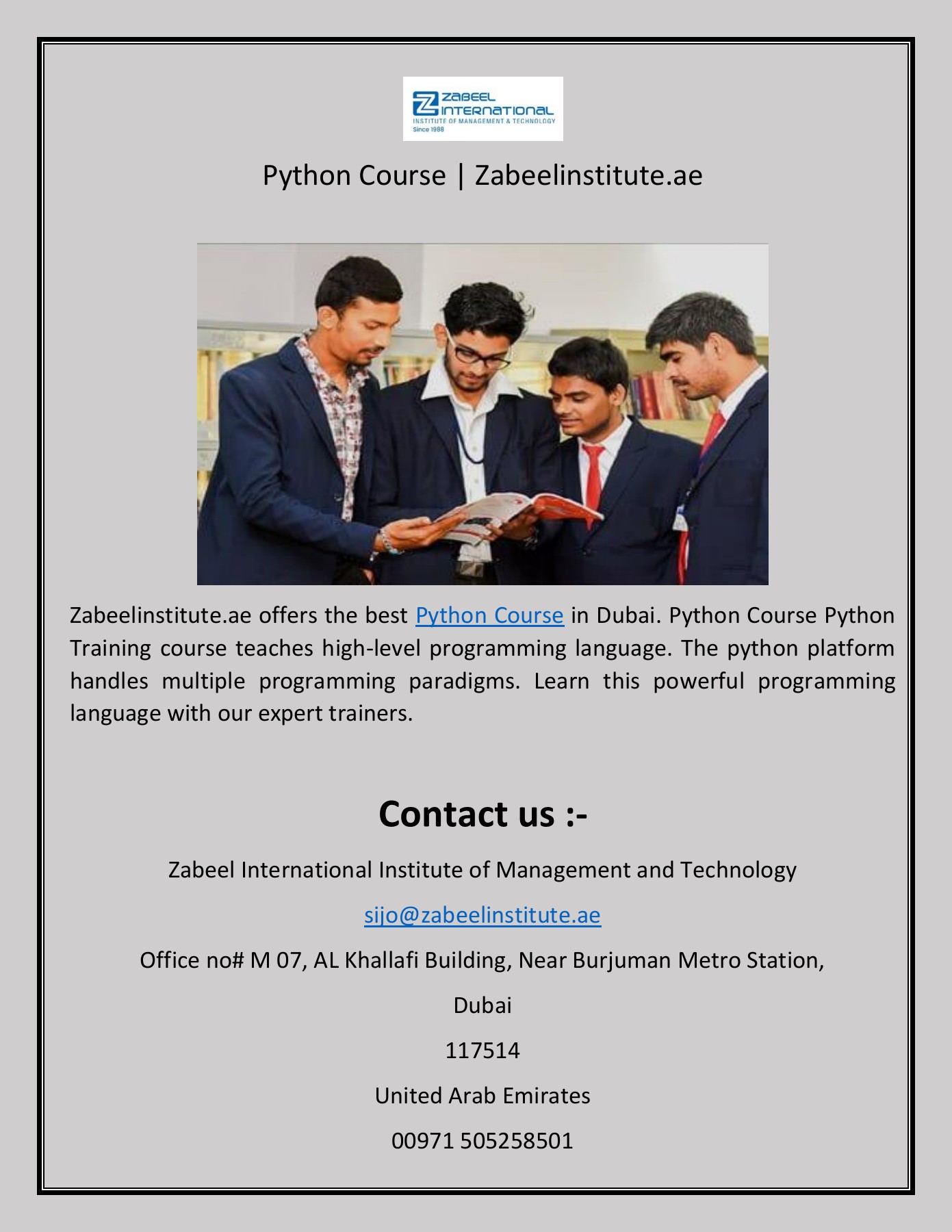 Python Course Zabeelinstitute.ae - Zabeel International - Page 1 - 1 ...