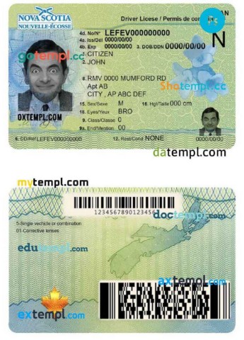Canada Nova Scotia driver’s permit template in PSD format, fully editable