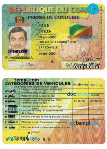 Congo driver’s permit template in PSD format, fully editable