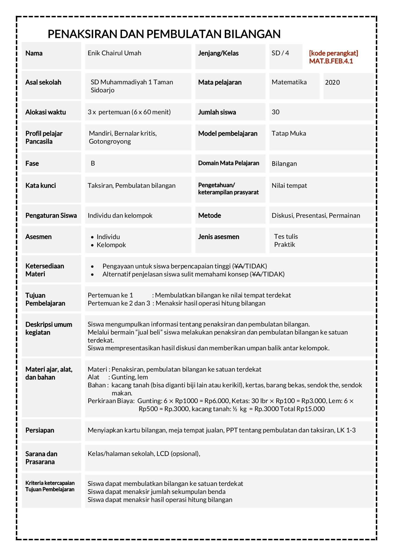 Modul ajar penaksiran dan pembulatan bilangan - Ismelia Ismelia ...
