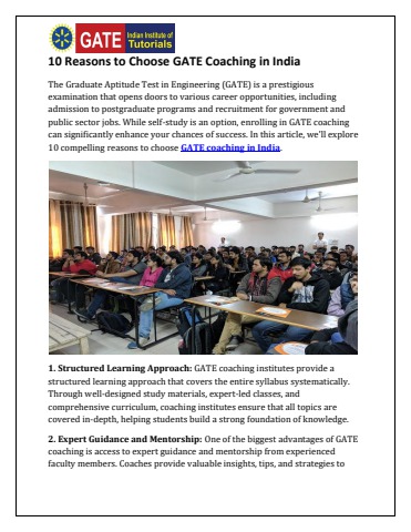 10 Reasons to Choose GATE Coaching in India
