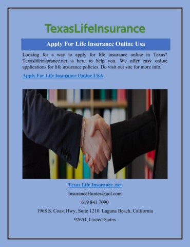 Apply For Life Insurance Online Usa Texaslifeinsurance.net