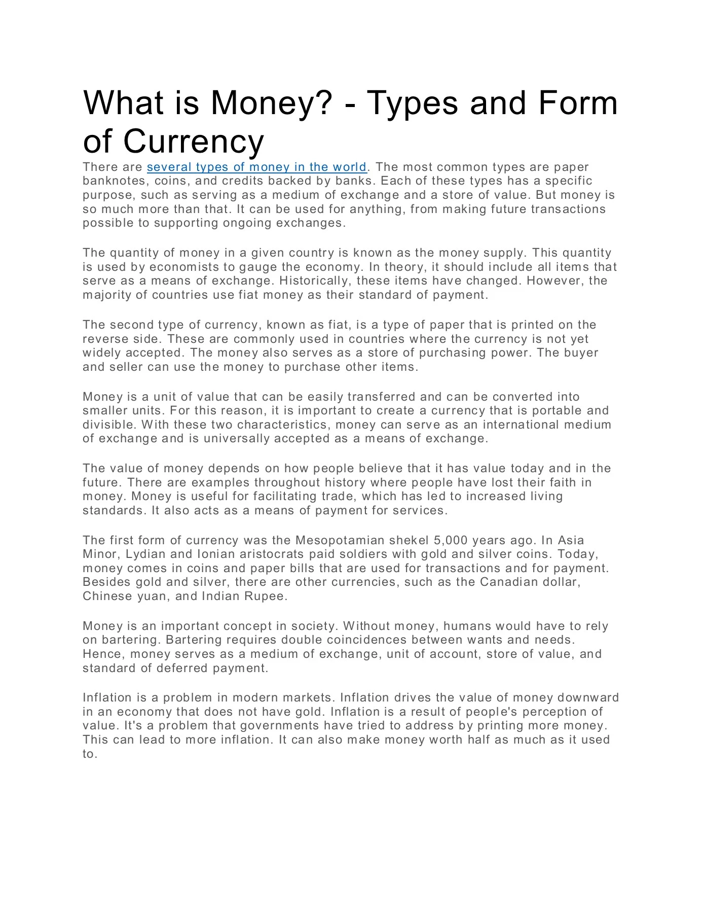 What Are The Types Money