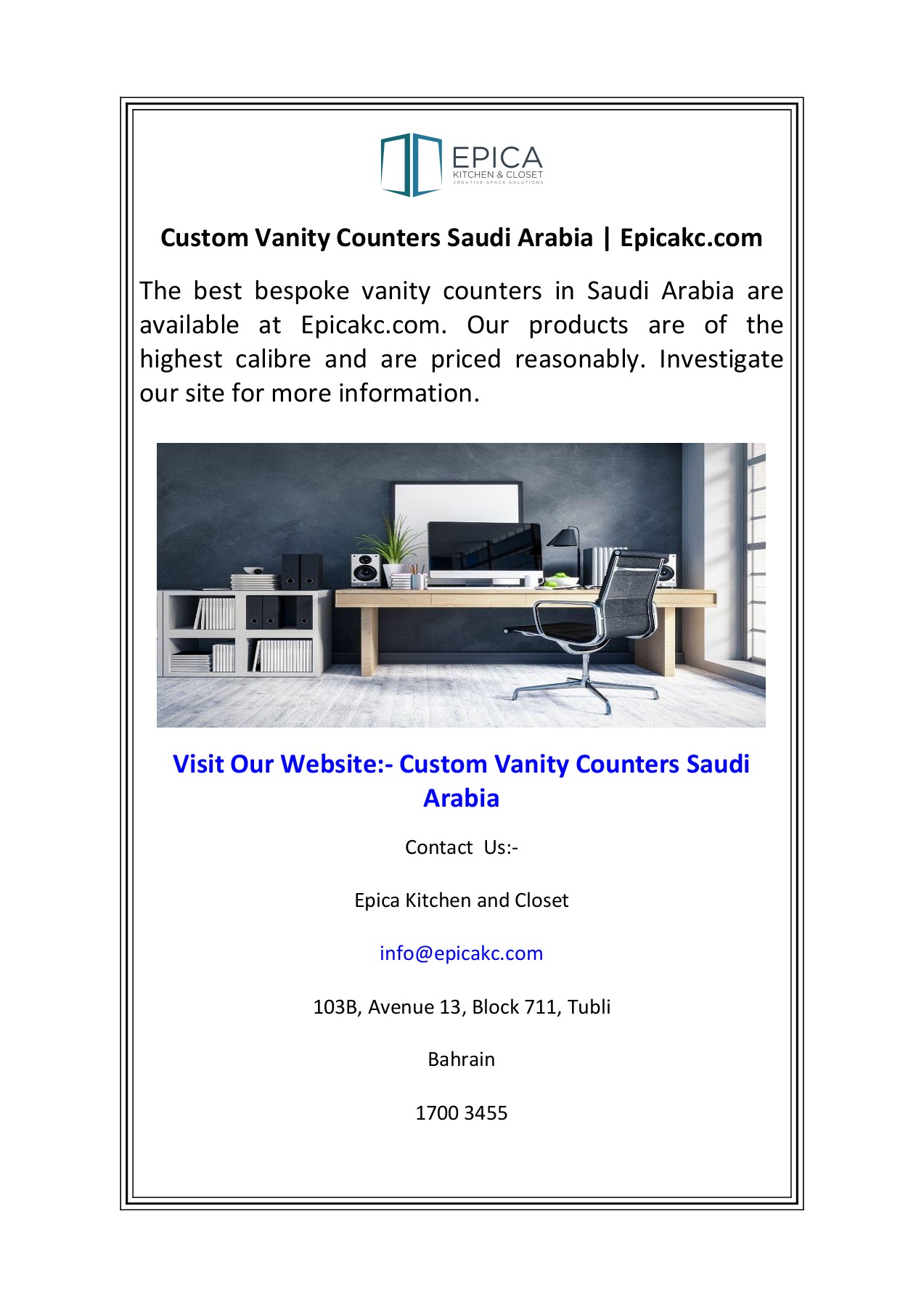 Custom Vanity Counters Saudi Arabia Epicakc.com - Epica Kitchen and ...