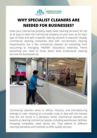 Why Specialist Cleaners are Needed for Businesses