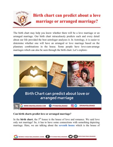 Birth chart can predict about a love marriage or arranged marriage