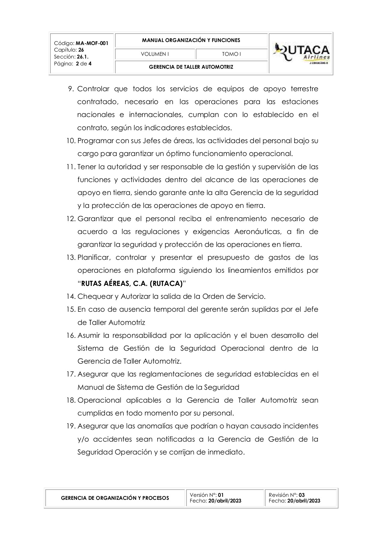 1.- MANUAL DE ORGANIZACIÓN Y FUNCIONES REV. 03 2023 - María Peraza ...