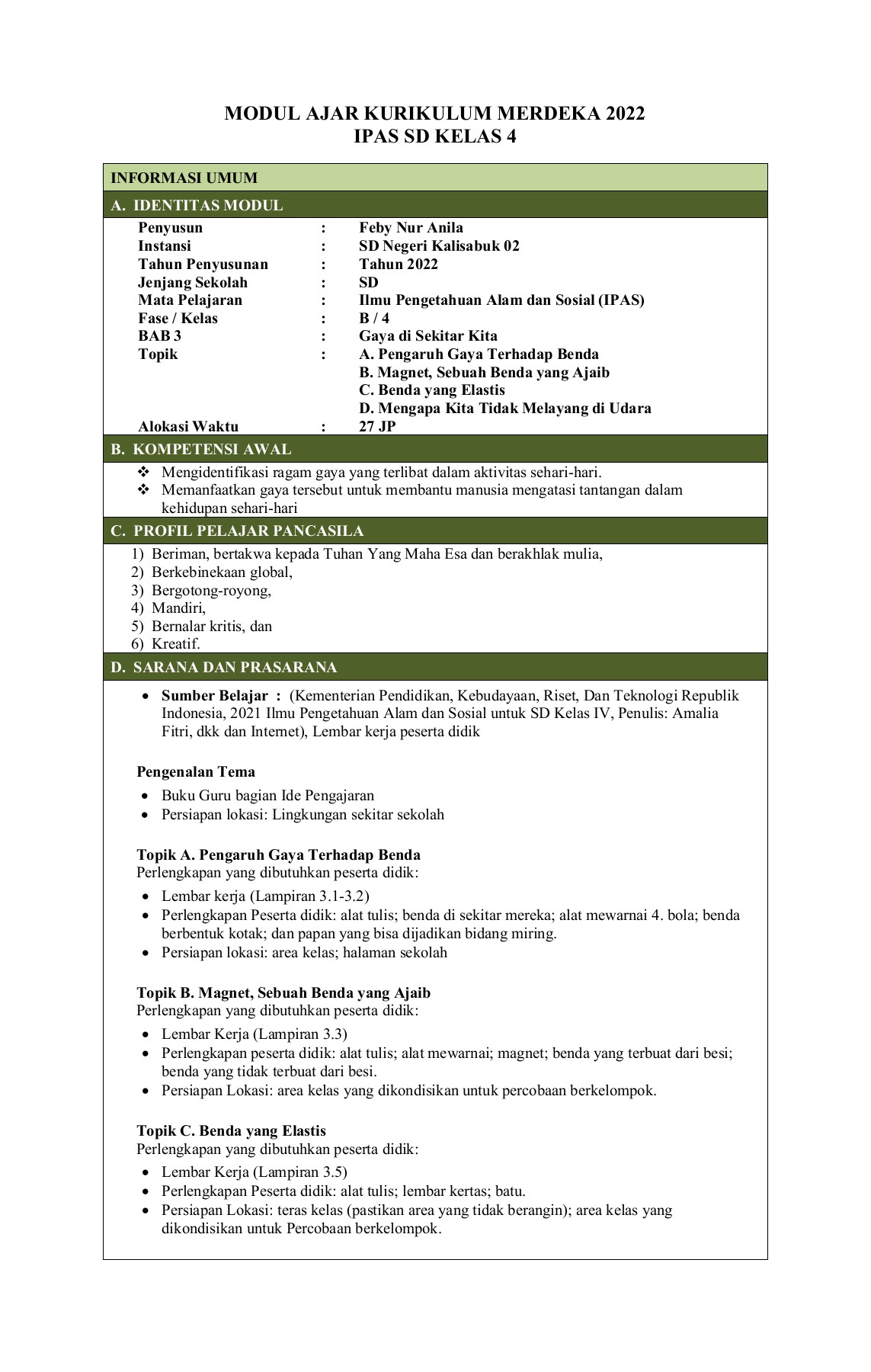 Modul Ajar IPA - Feby Nur Anila - Kaca 1 - 22 | PDF Online | PubHTML5