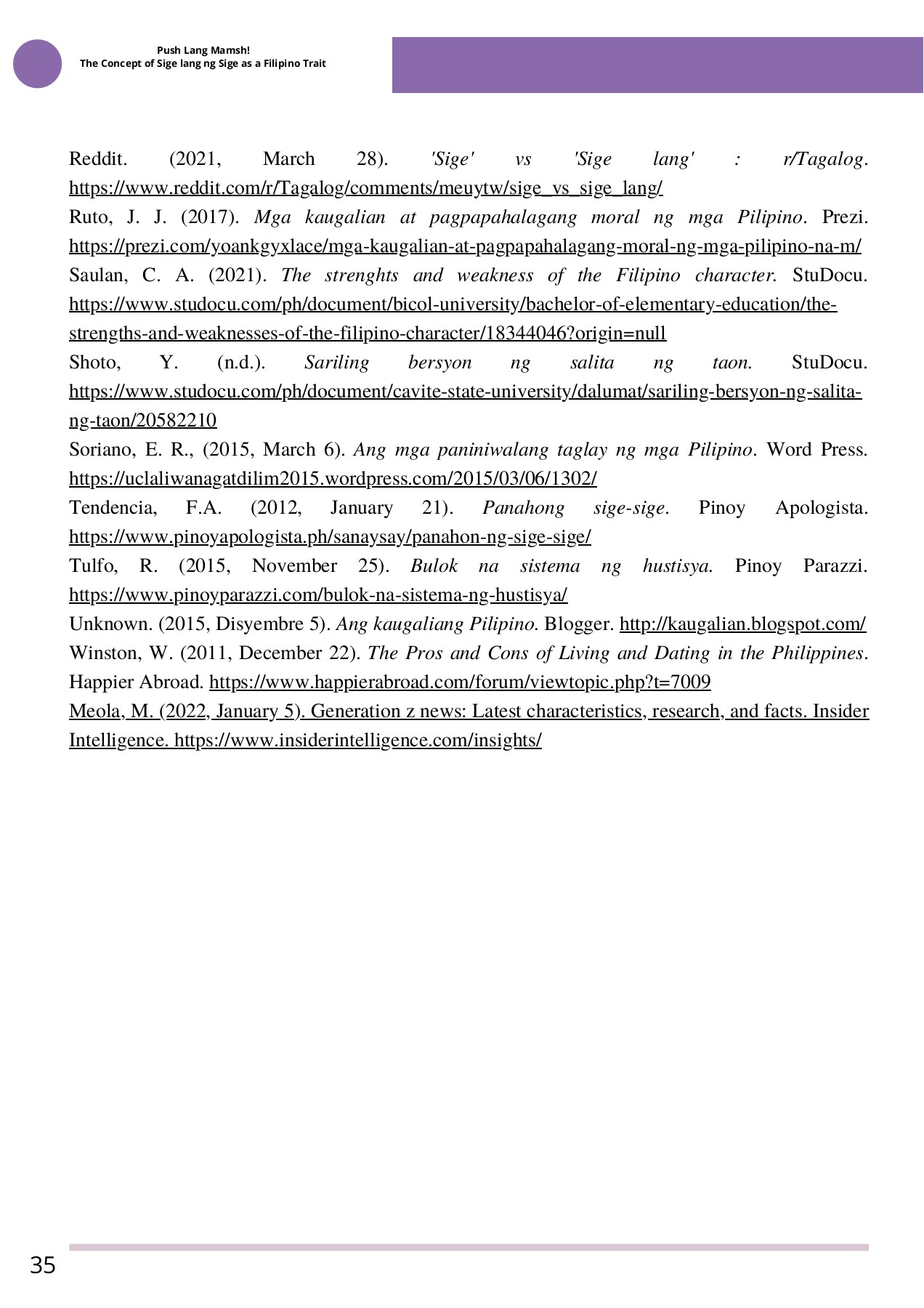 Push Lang Mamsh! The Concept of Sige lang ng Sige as a Filipino Trait ...