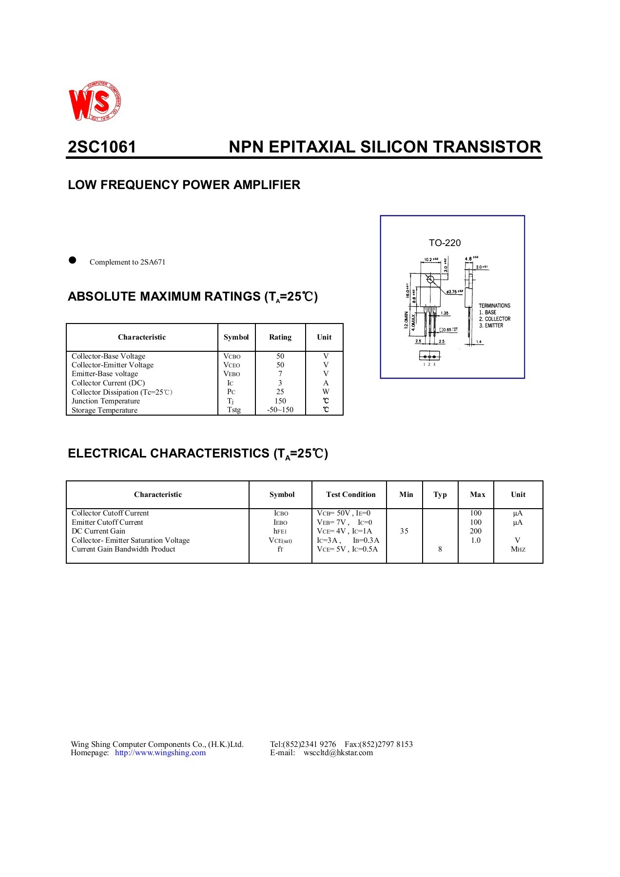 2SC1061 NPN EPITAXIAL SILICON TRANSISTOR - supatcudevil38 - Page 1 - 2 ...