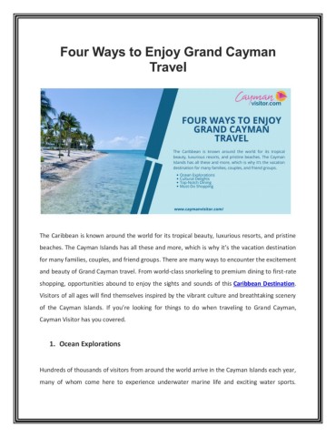 Four Ways to Enjoy Grand Cayman Travel