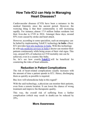 How Tele-ICU can Help in Managing Heart Diseases?