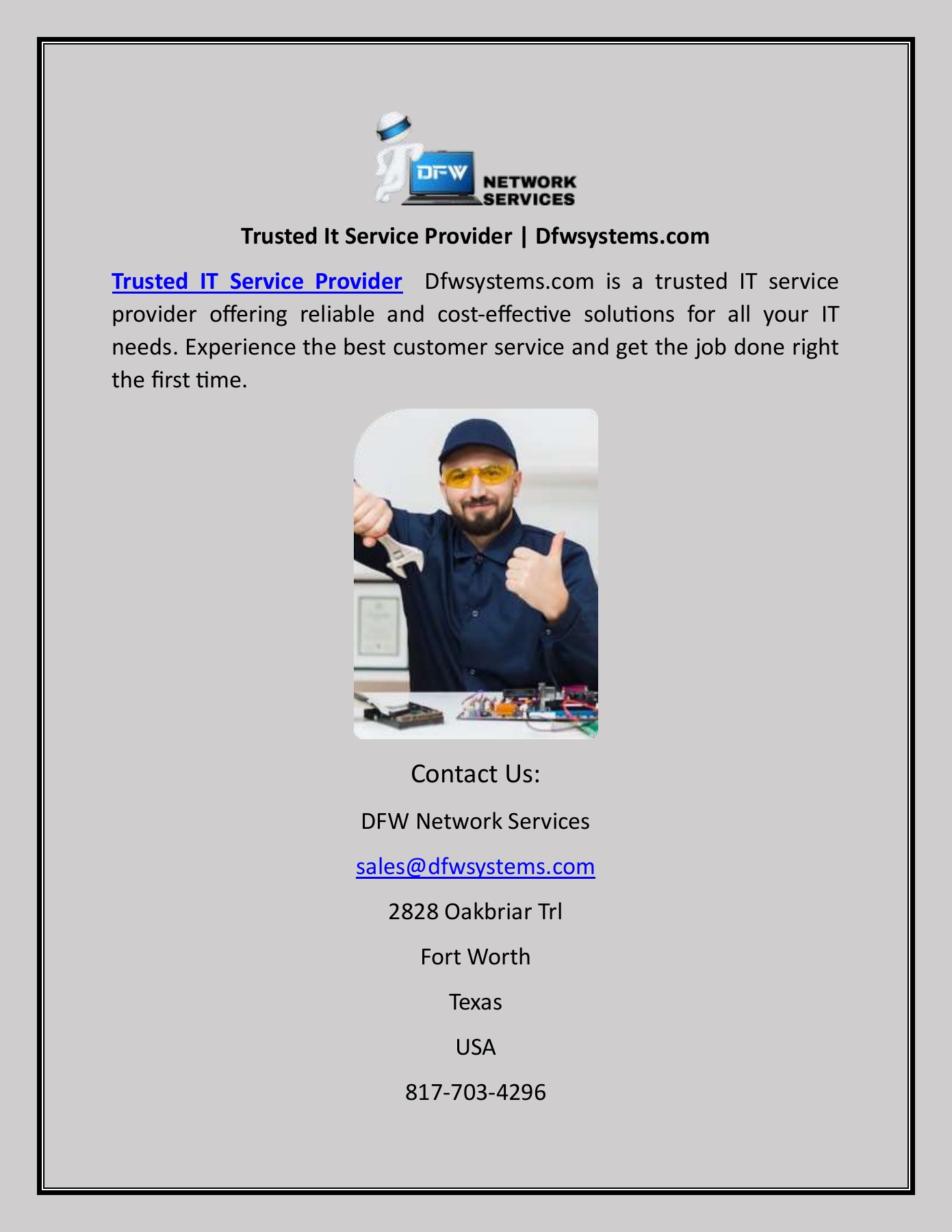 Trusted It Service Provider | Dfwsystems.com - DFW Network Services ...