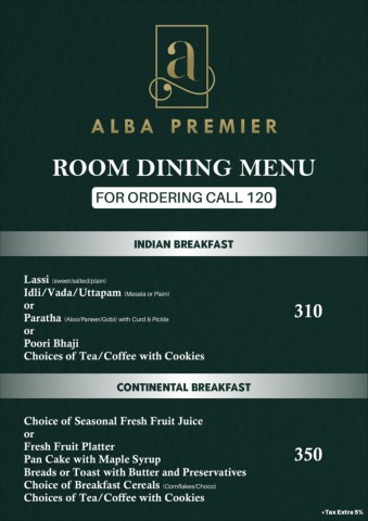 ALBA PREMIER IN-ROOM MENU