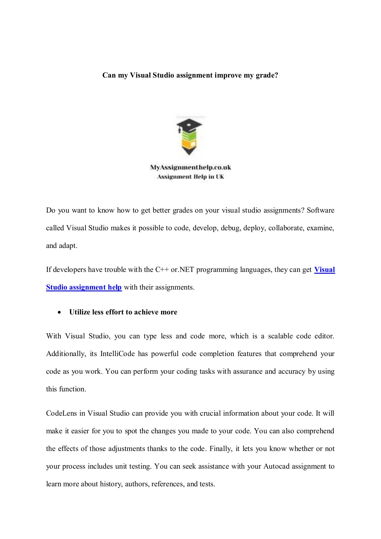 How Visual Studio assignment help improve my grade - mady walker - Page ...