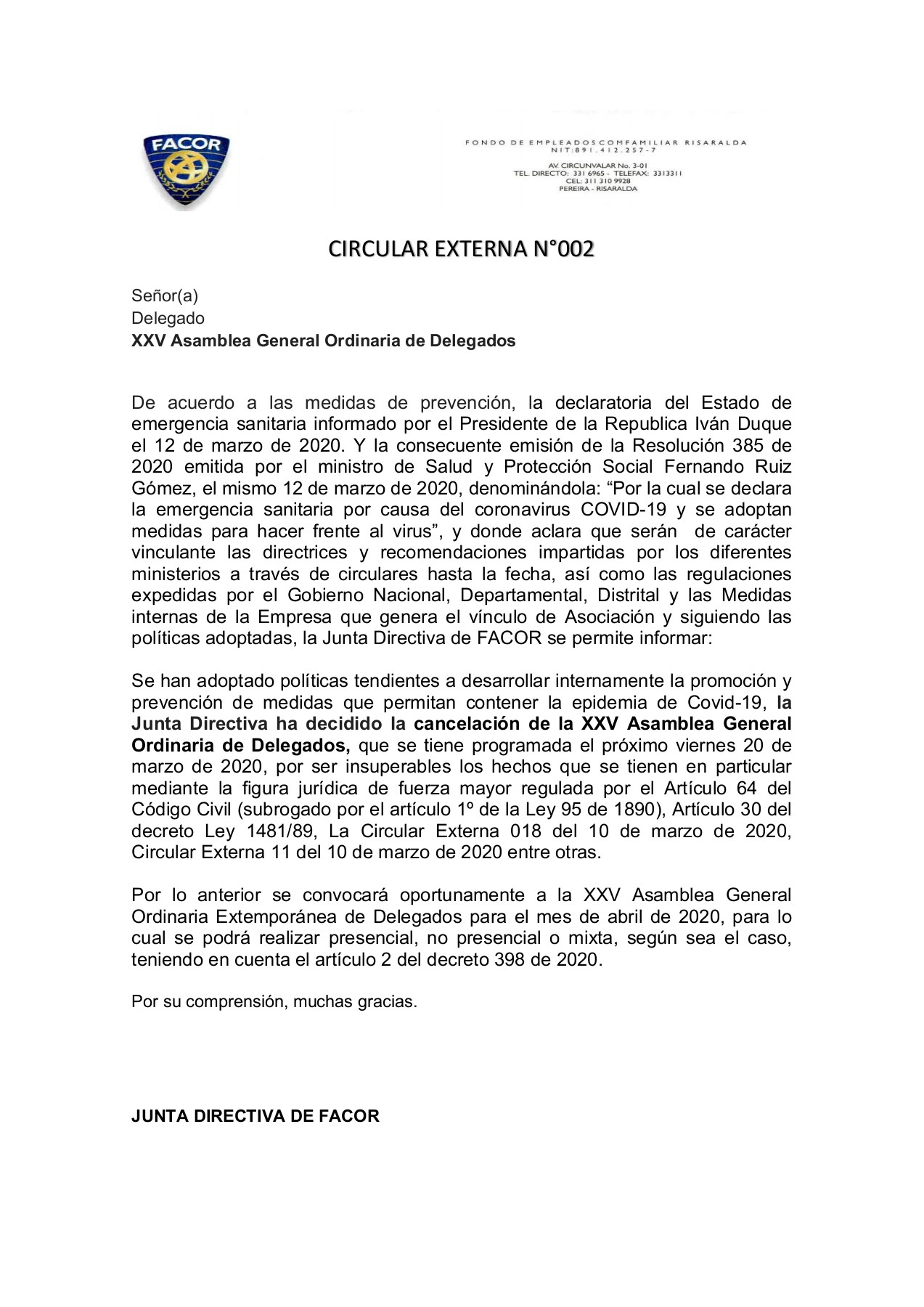 CIRCULAR 002 2020 - info - Página 1 - 1 | Flip PDF en línea | PubHTML5