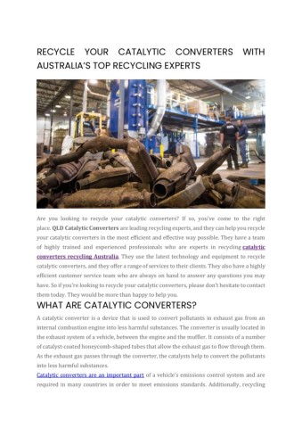 RECYCLE YOUR CATALYTIC CONVERTERS WITH AUSTRALIA