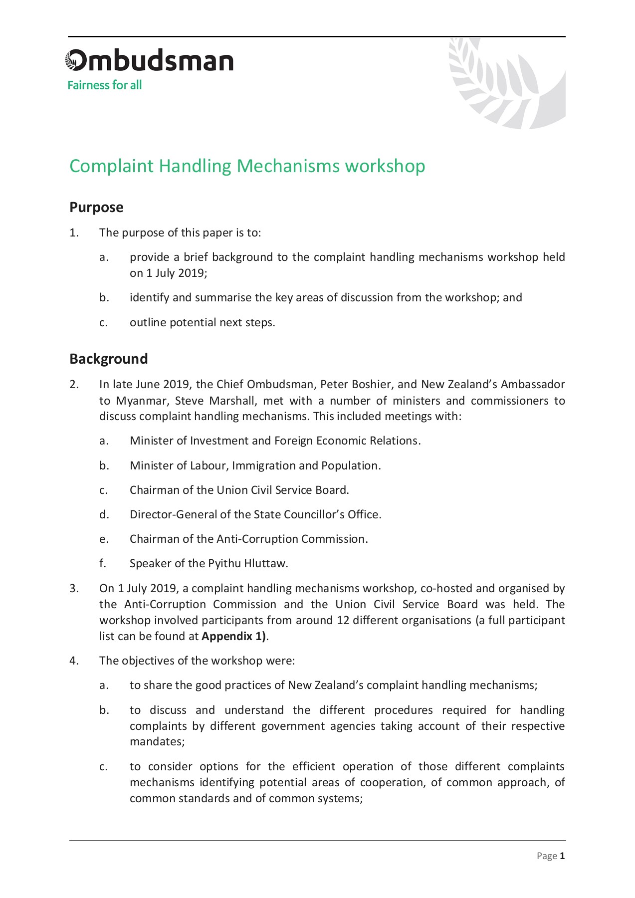 Complaint Handling Mechanisms workshop summary report Final updated on ...