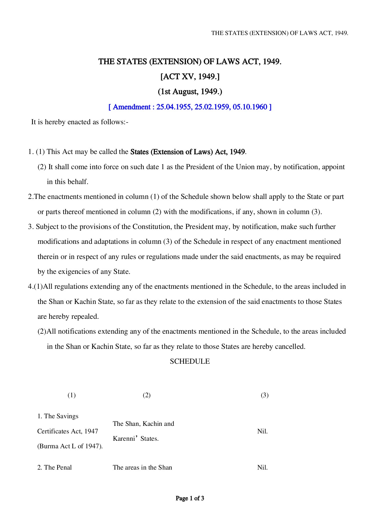 THE STATES (EXTENSION) OF LAWS ACT, 1949. - accmelibrary - Page 1 - 3 ...