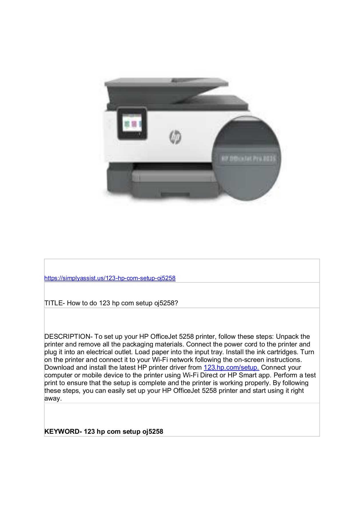 How to do 123 hp com setup oj5258? - Luna Fallon - Page 1 - 1 | Flip ...