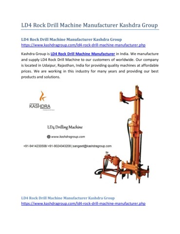 LD4 Rock Drill Machine Manufacturer Kashdra Group - groupkashdra - Page ...