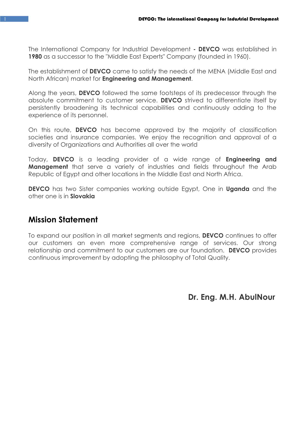 DEVCO: The international Company for Industrial Development ...