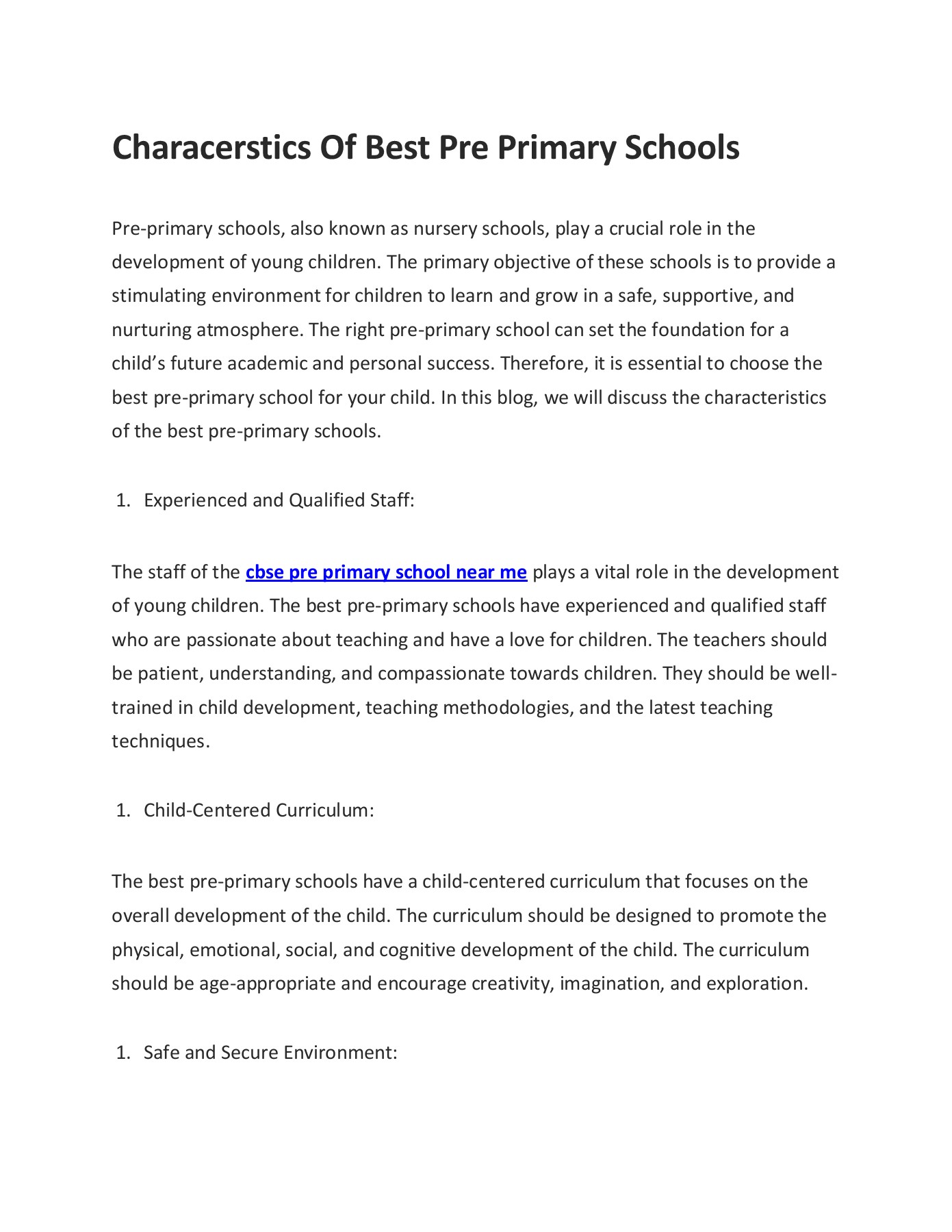 Characerstics Of Best Pre Primary Schools - schoolgillco - Page 1 - 4 ...
