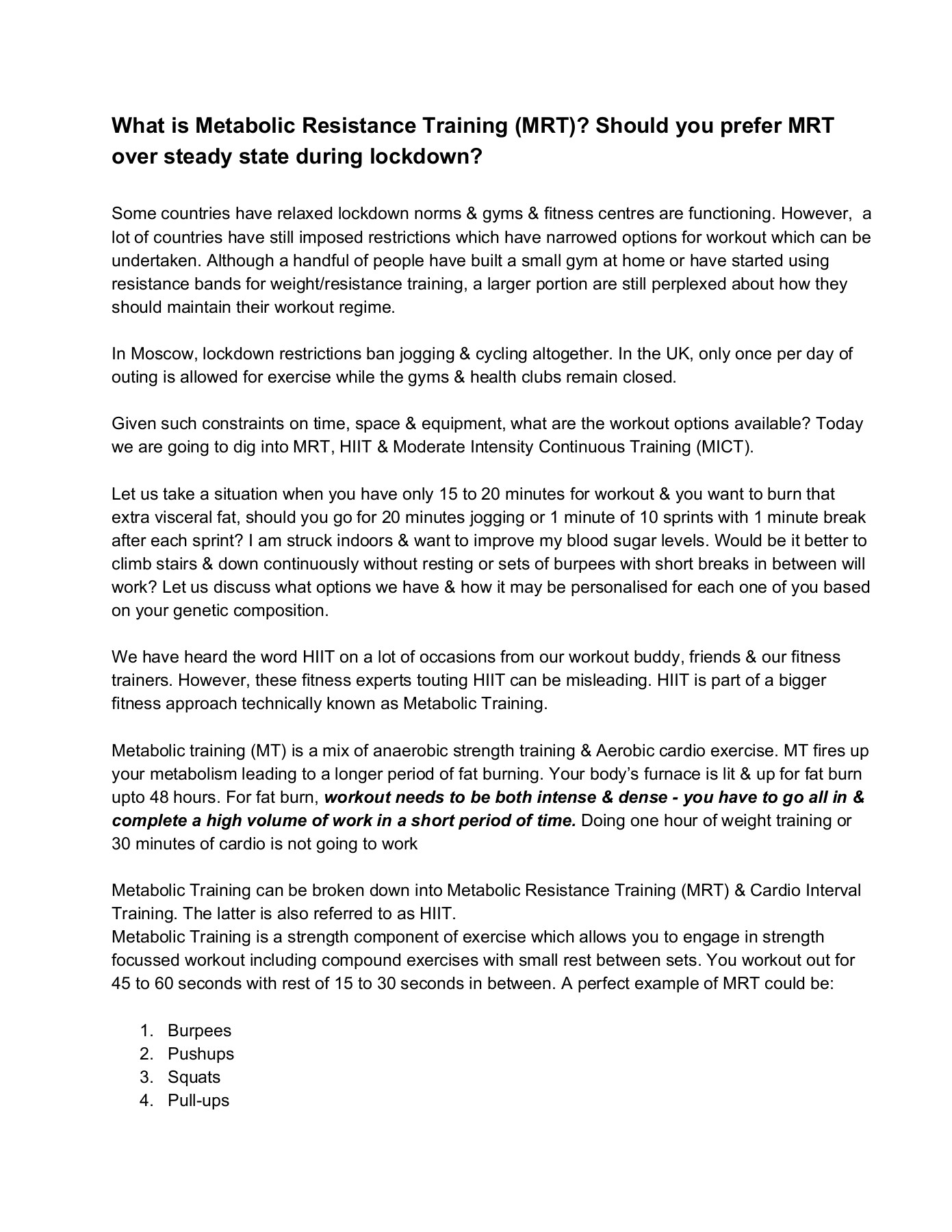 What is Metabolic Resistance Training (MRT)? Should you prefer MRT over ...