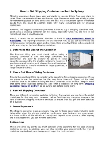 How to Get Shipping Container on Rent in Sydney