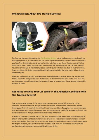 Car Safely In The Adhesive Condition With Tire Traction Devices