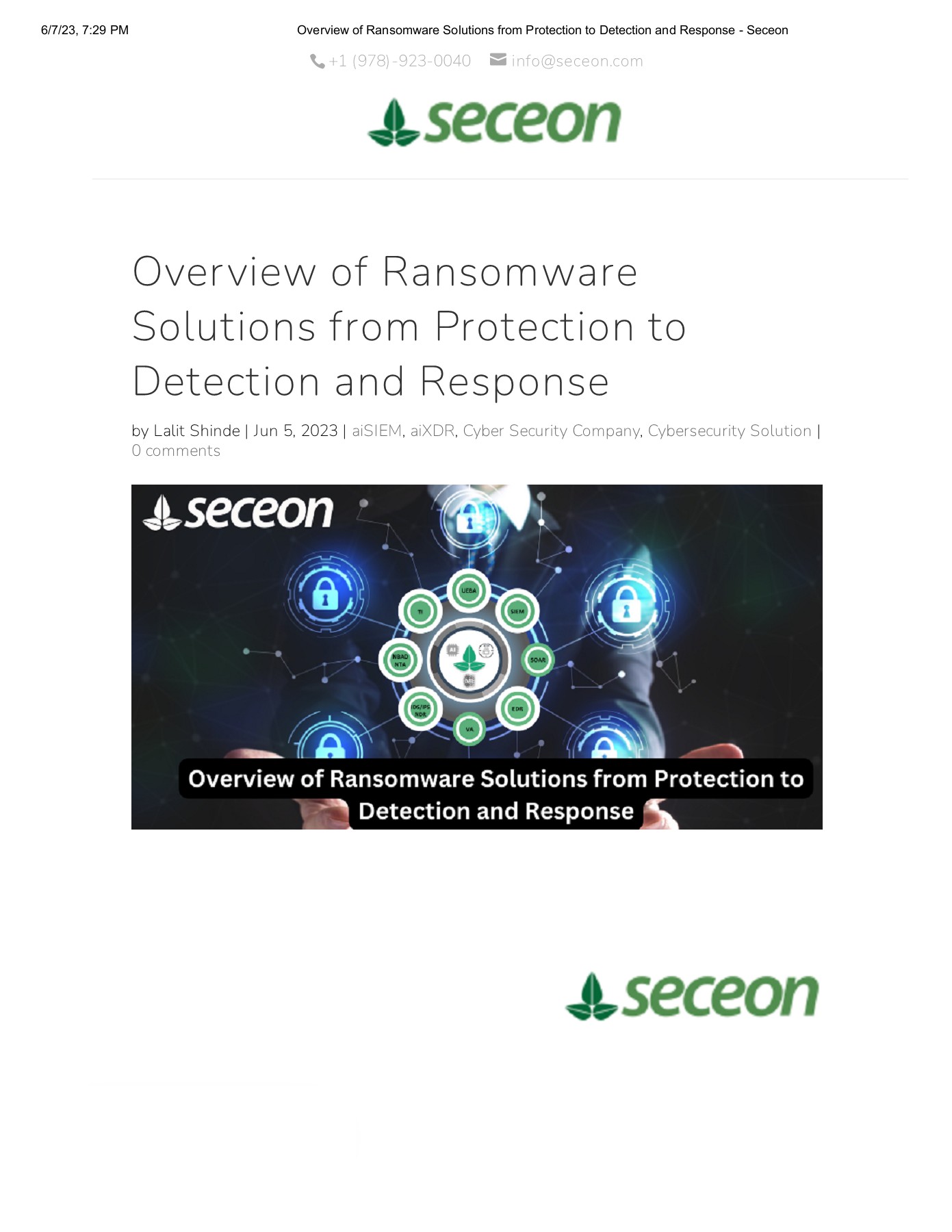 Overview of Ransomware Solutions from Protection to Detection and Response - companyseceon ...