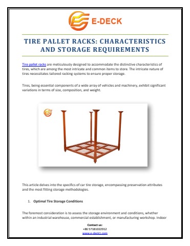 Tire Pallet Racks Characteristics and Storage Requirements
