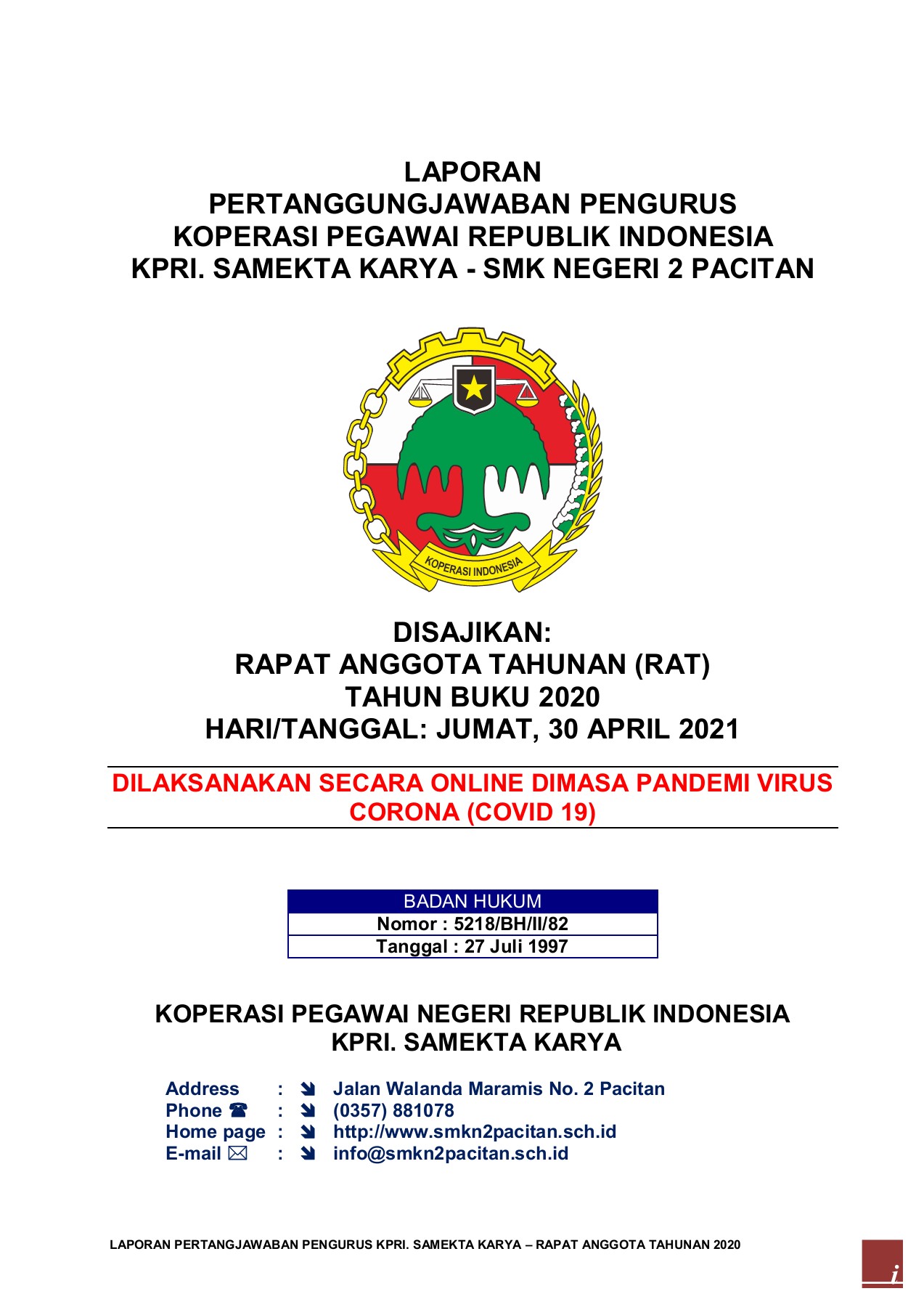 RAT 2020 - KPRI SAMEKTA KARYA - HARIYANTO - Halaman 1 - 46 | PDF Online ...
