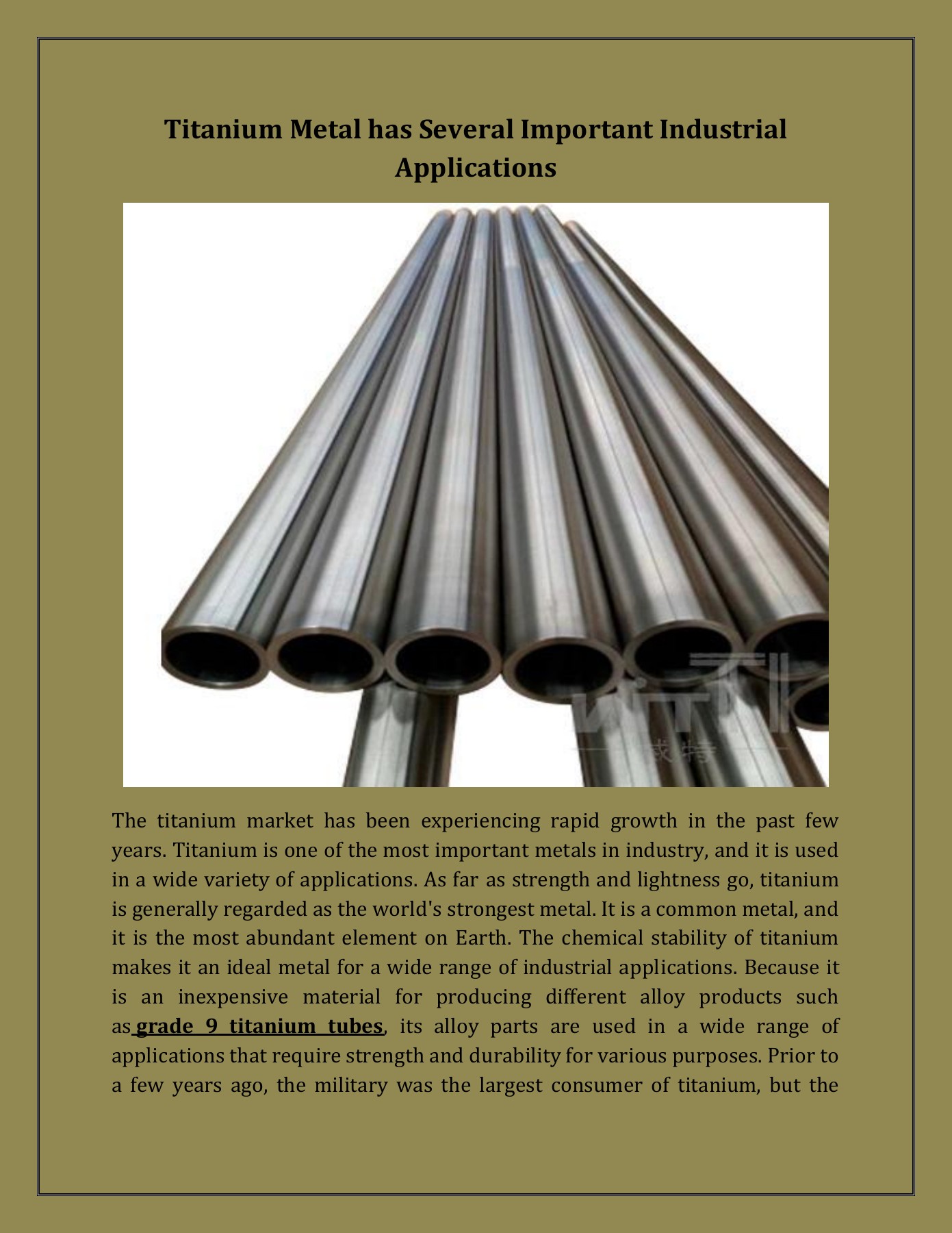 Titanium metal has several important industrial applications - Wit ...