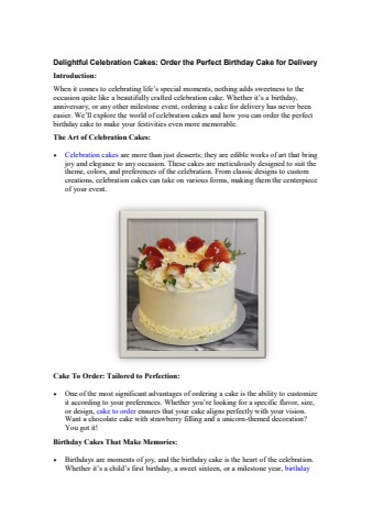 Delightful Celebration Cakes Order the Perfect Birthday Cake for Delivery
