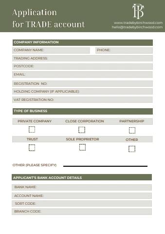 APPLICATION FOR TRADE ACCOUNT