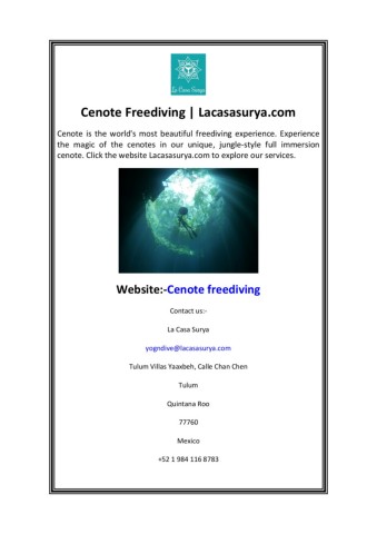 Cenote Freediving Lacasasurya.com - Surya - Page 1 - 1 | Flip PDF Online | PubHTML5