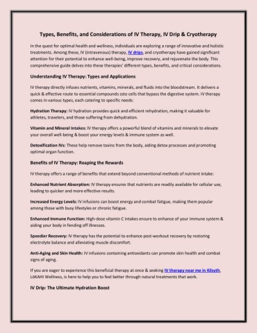 Types, Benefits and Considerations of IV Therapy, IV Drip & Cryotherapy