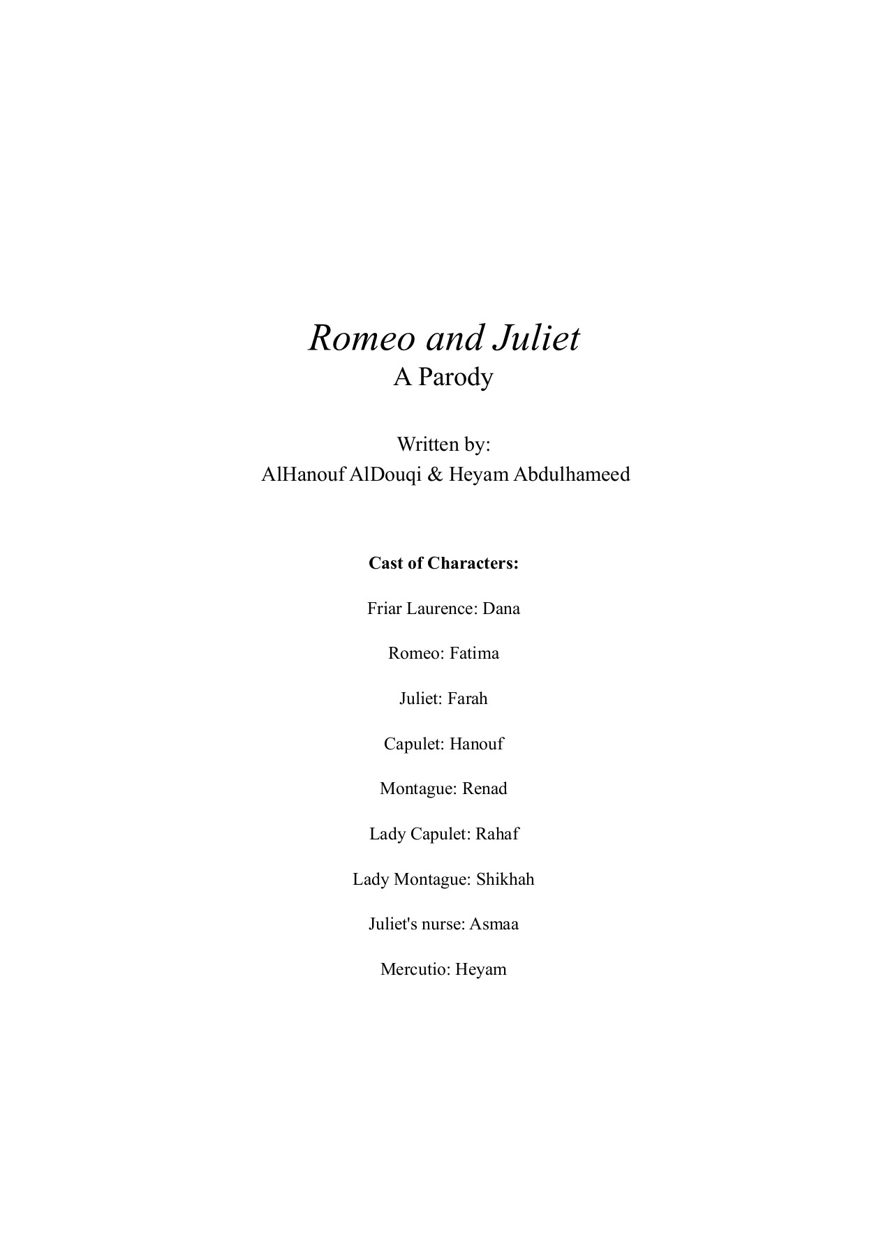 _A Parody of Romeo and Juliet_ Play Script - Hanouf - Page 1 - 11 ...