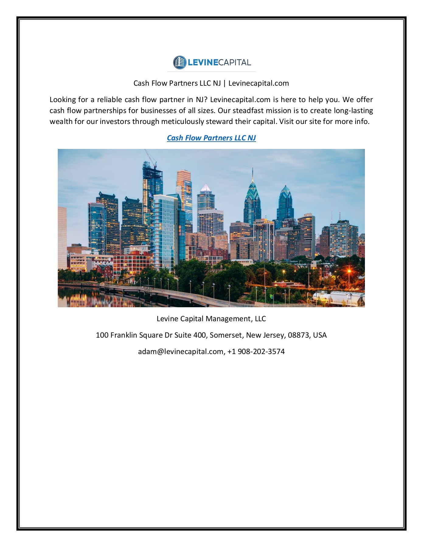 Cash Flow Partners LLC NJ Levinecapital.com - Levine Capital - Page 1 ...