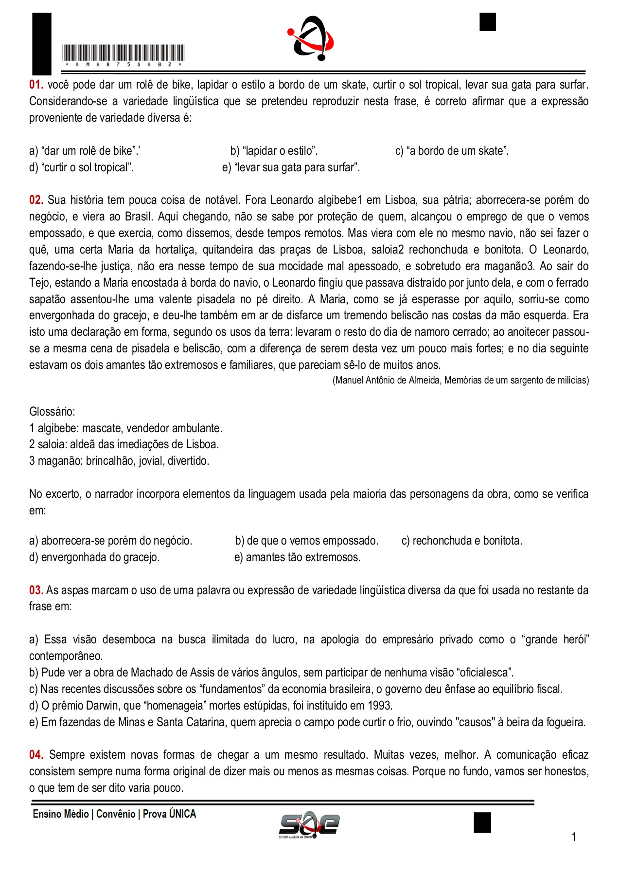 Simulado - 1 Ano - SAE Educacional - Página 3 | PDF Online | PubHTML5