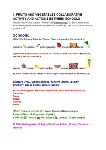 1. FRUITS AND VEGETABLES COLLABORATIVE ACTIVITY AND ACTIONS BETWEEN ...